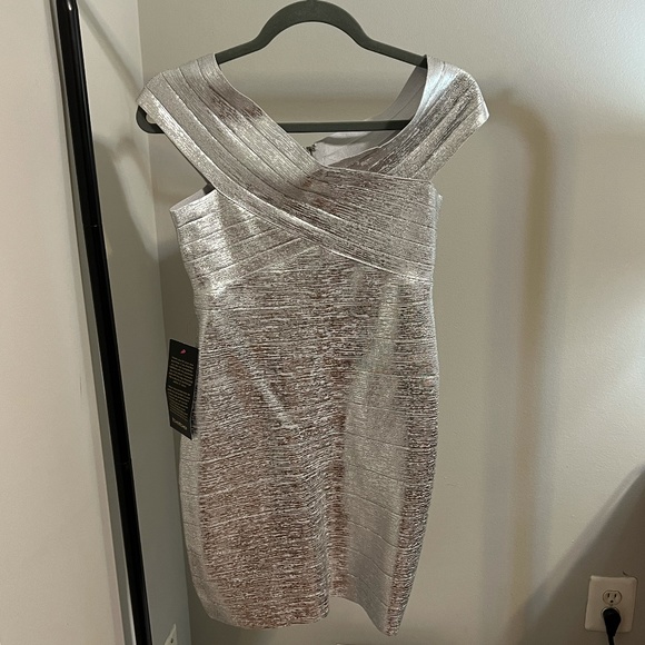 bebe | Dresses | Brand New Bebe Body Con Silver Mini Dress | Poshmark